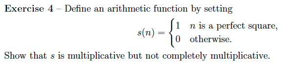 Solved Exercise 4 - Define an arithmetic function by setting | Chegg.com