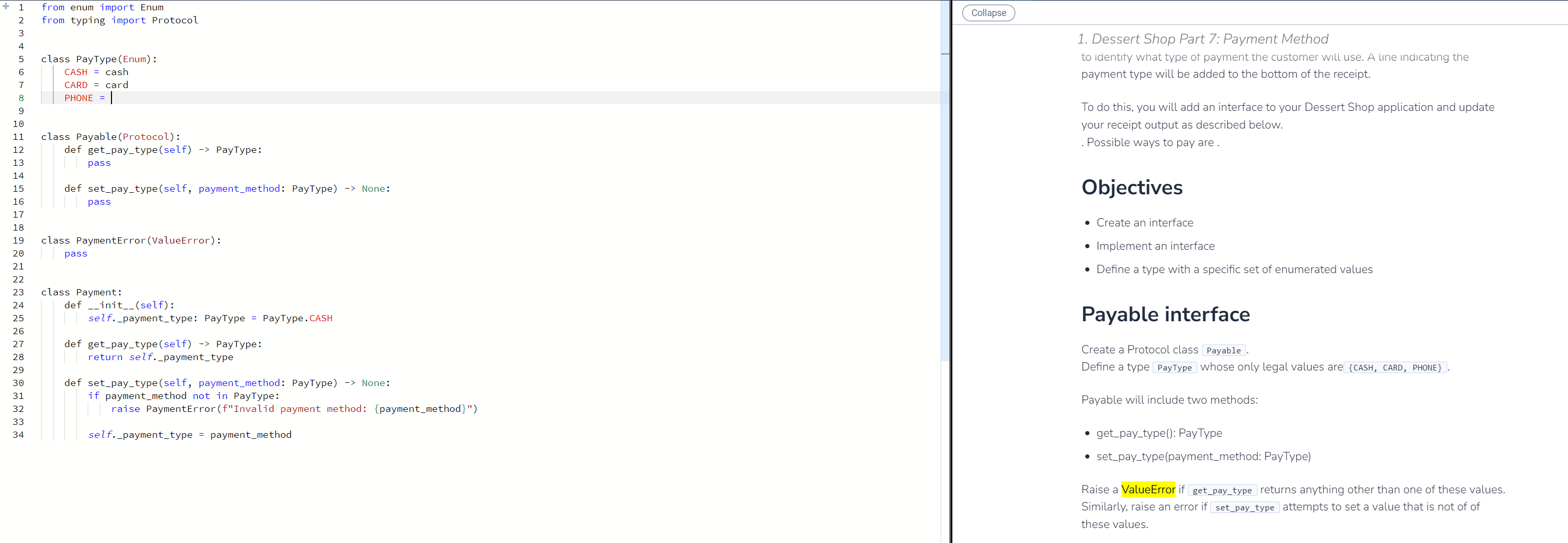 1 from enum import Enum from typing import Protocol | Chegg.com