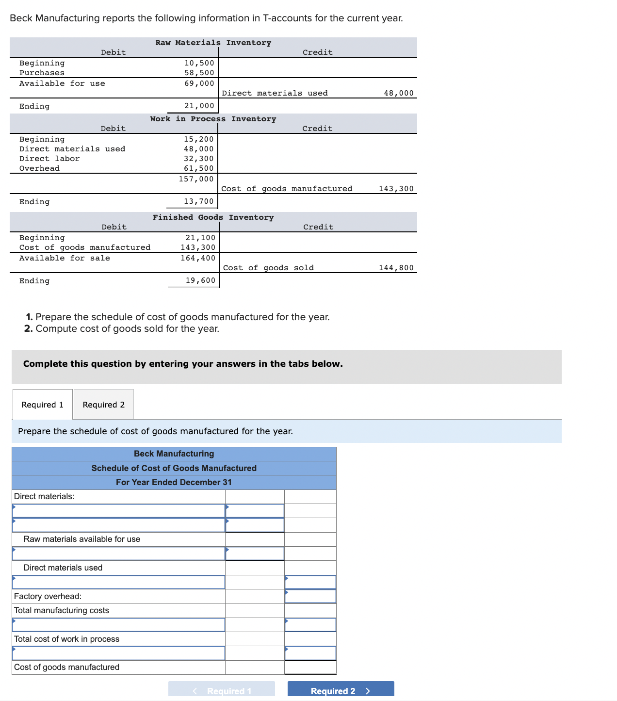 Solved Beck Manufacturing reports the following information | Chegg.com