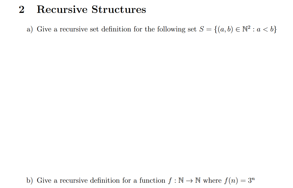 Solved Recursive Structures a) Give a recursive set | Chegg.com
