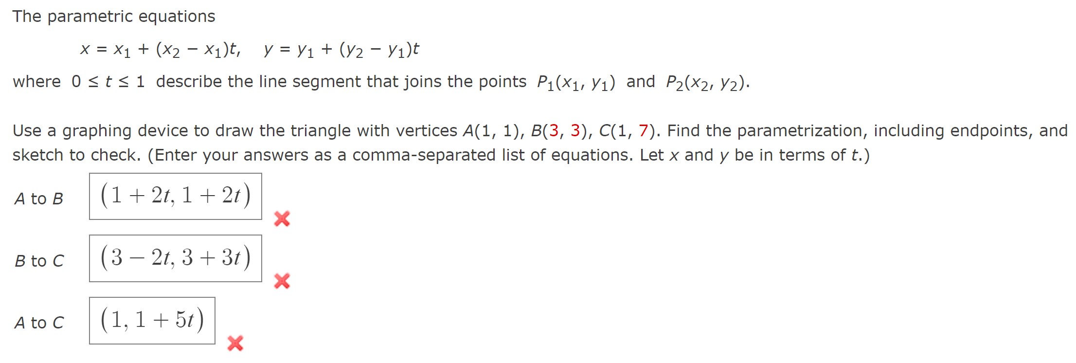 Solved The parametric equations x=x1+(x2−x1)t,y=y1+(y2−y1)t | Chegg.com