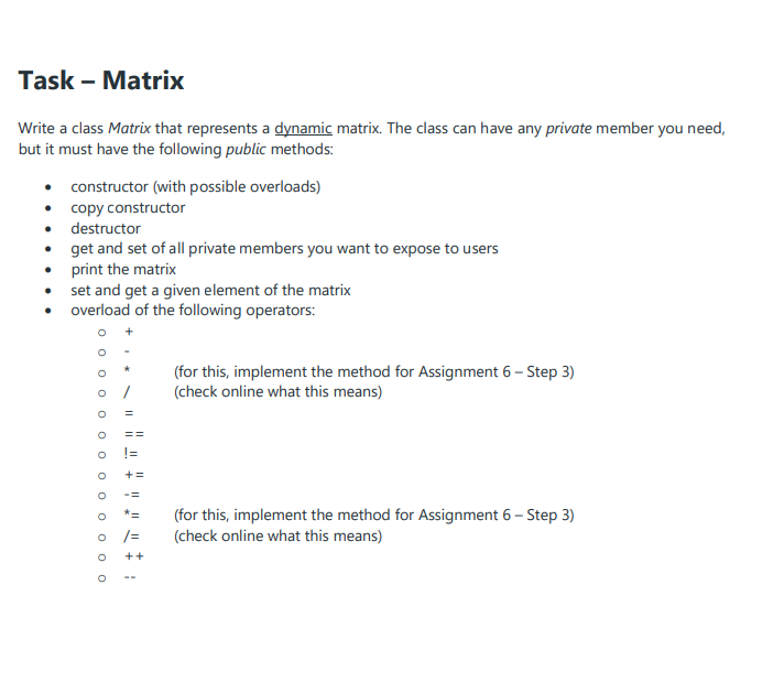 Solved Task - Matrix Write a class Matrix that represents a | Chegg.com