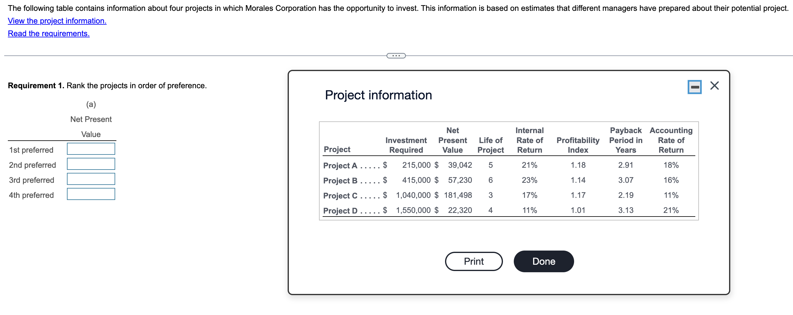Solved View the project information. Read the requirements. | Chegg.com
