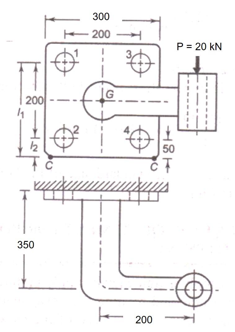 Solved A rigid bracket subjected to a vertical force of 20 | Chegg.com