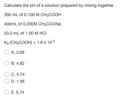 Solved Calculate the pH of a solution prepared by mixing | Chegg.com
