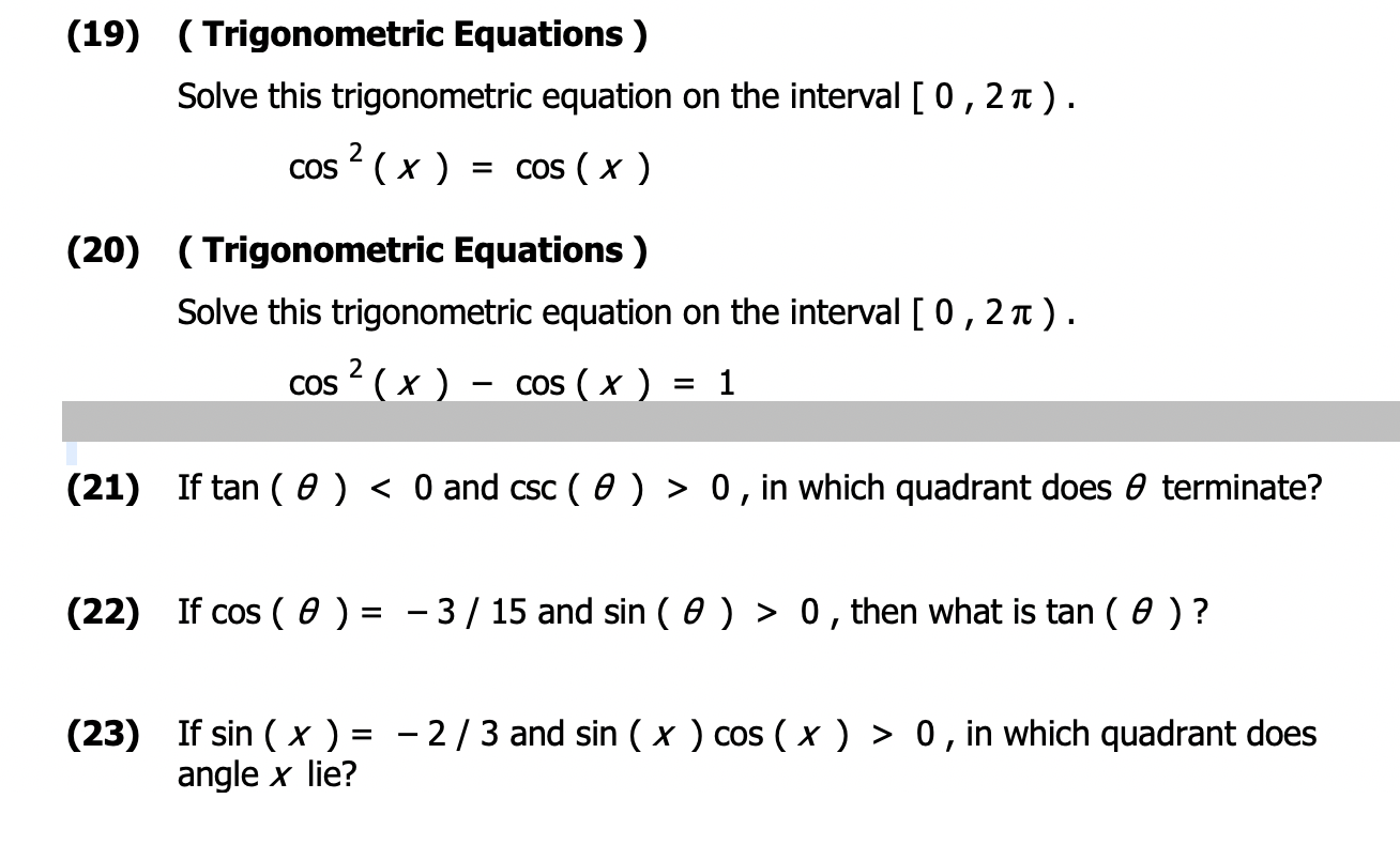 Solved (19) (Trigonometric Equations ) Solve this | Chegg.com