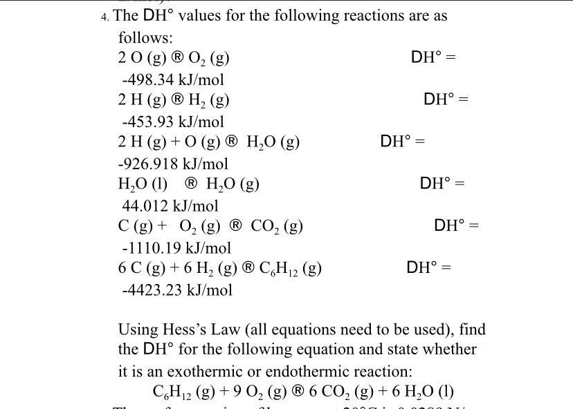 Solved 4. The DH° values for the following reactions are as | Chegg.com