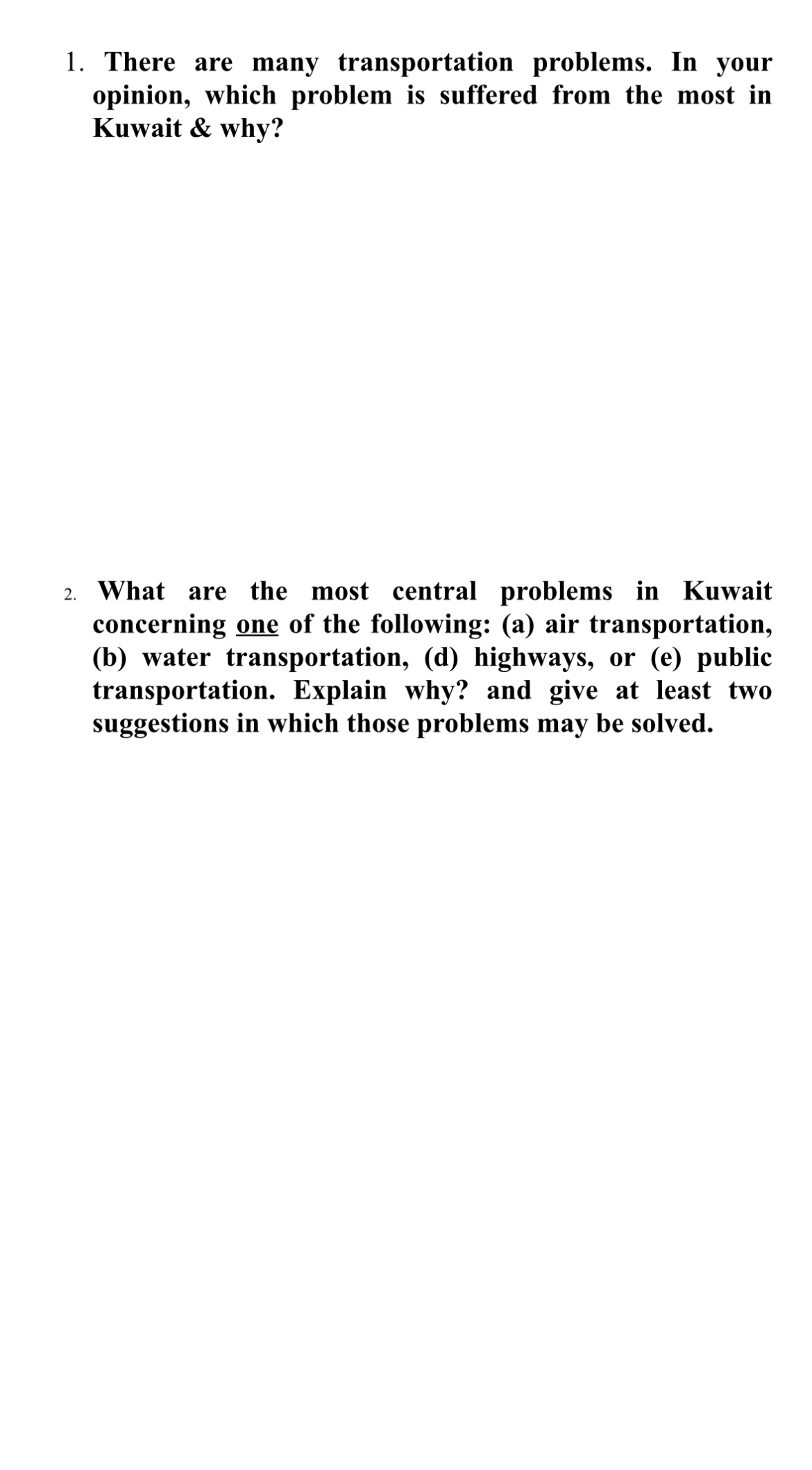 Solved 1. There are many transportation problems. In your | Chegg.com