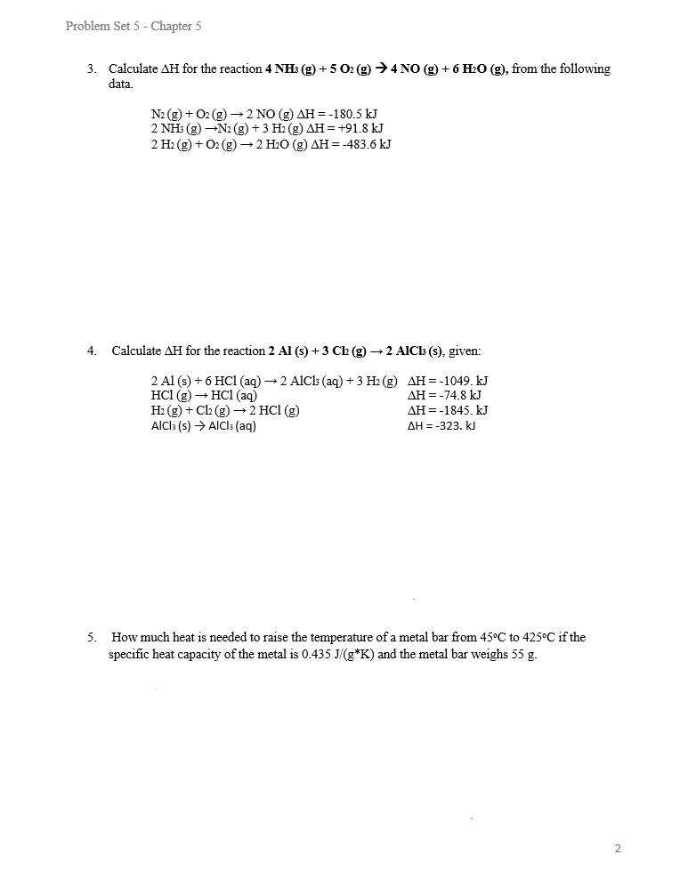 Solved roblem Set 5 - Chapter 5 1. For the following | Chegg.com