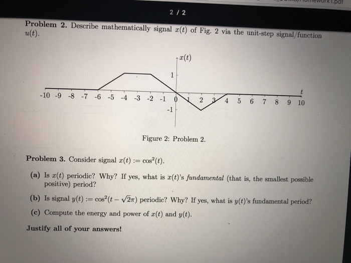 Solved ewrkT.pat Problem 2. Describe mathematically signal | Chegg.com