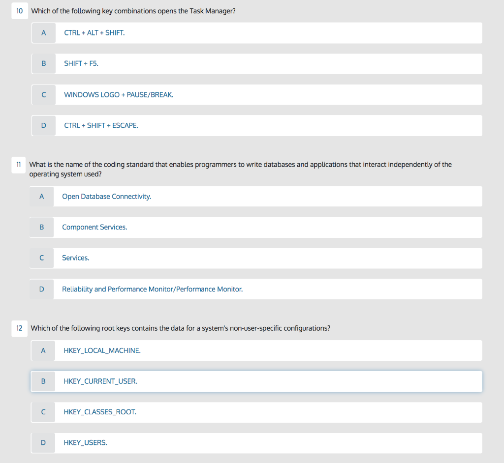Solved 10 Which of the following key combinations opens the | Chegg.com