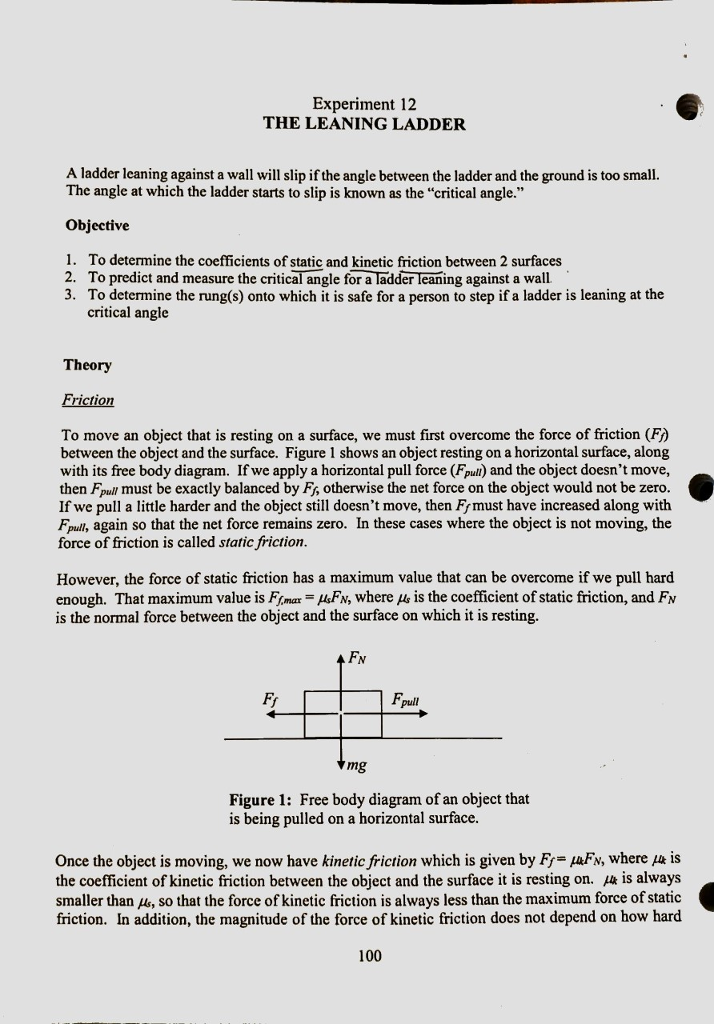 Solved Experiment 12 THE LEANING LADDER A ladder leaning | Chegg.com
