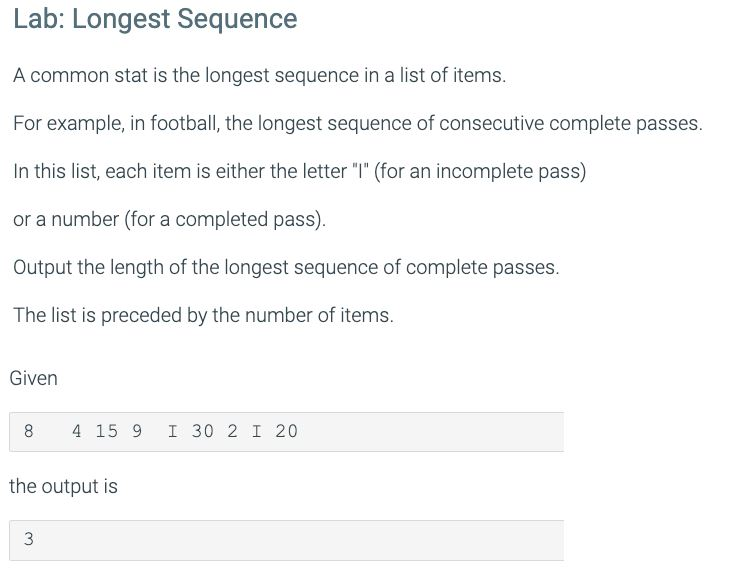 Solved Lab: Longest Sequence A common stat is the longest | Chegg.com