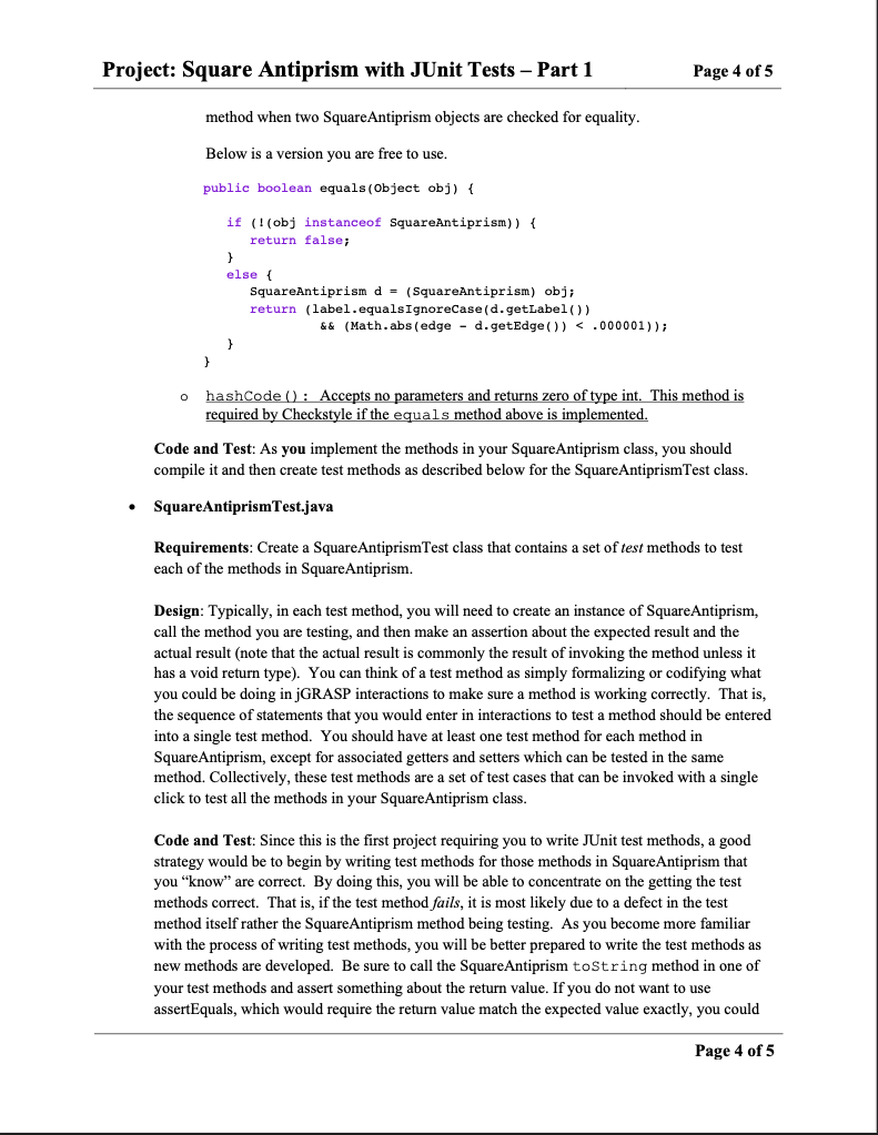 Solved Project: Square Antiprism with JUnit Tests - Part 1 | Chegg.com