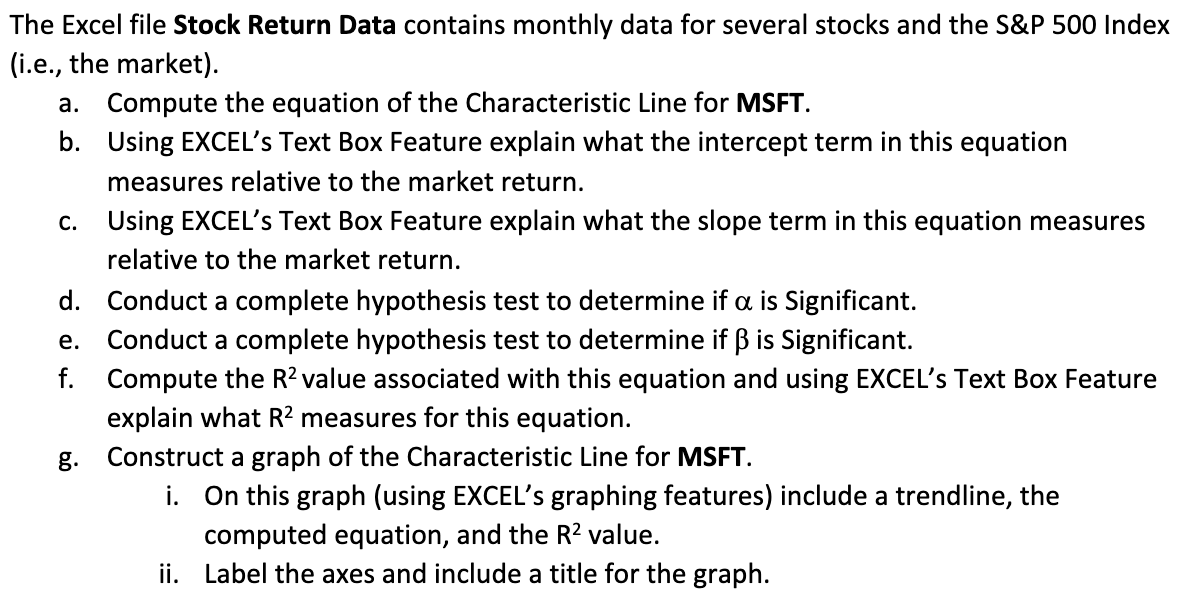 The Excel file Stock Return Data contains monthly | Chegg.com