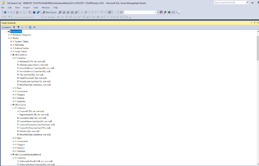 Quick launch (Ctrl+Q) SOLQuery.sql DESKTOP | Chegg.com