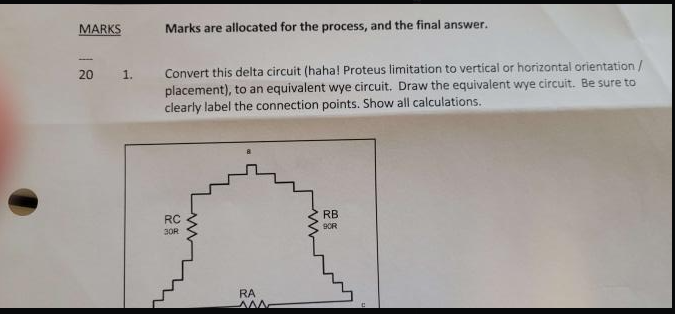 Solved 1. Convert this delta circuit (haha! Proteus | Chegg.com