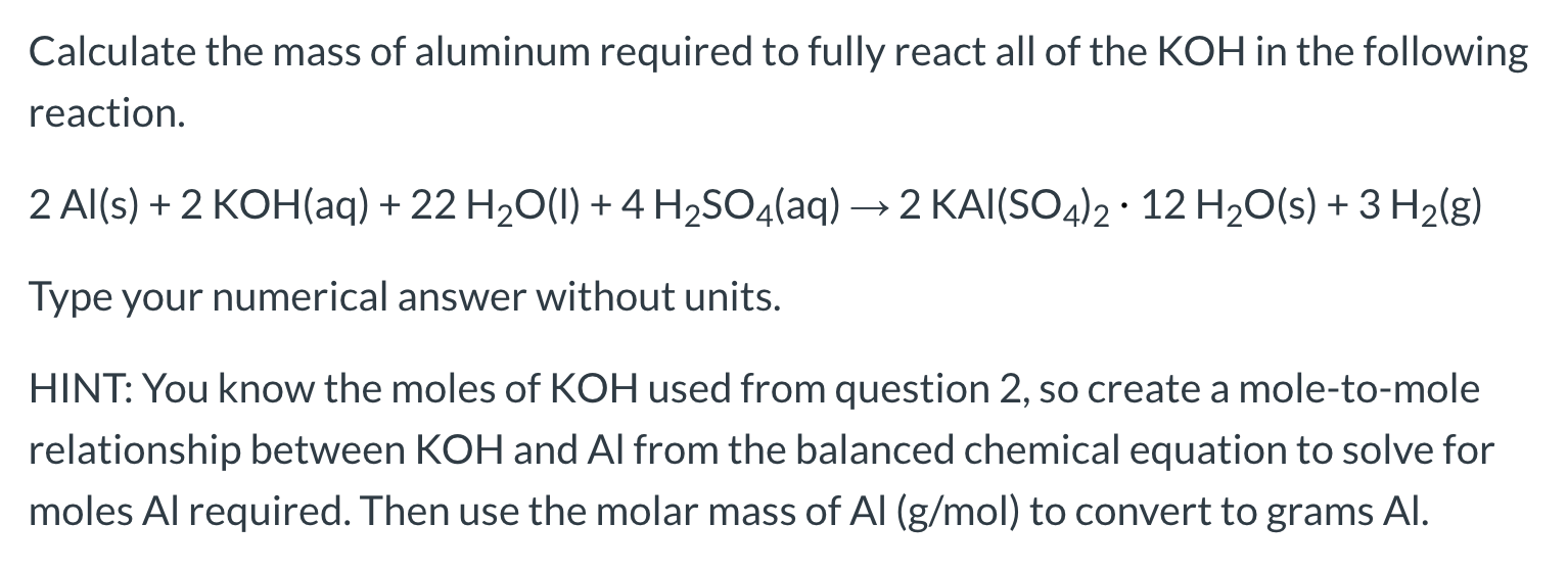 Calculate the mass of aluminum required to fully | Chegg.com