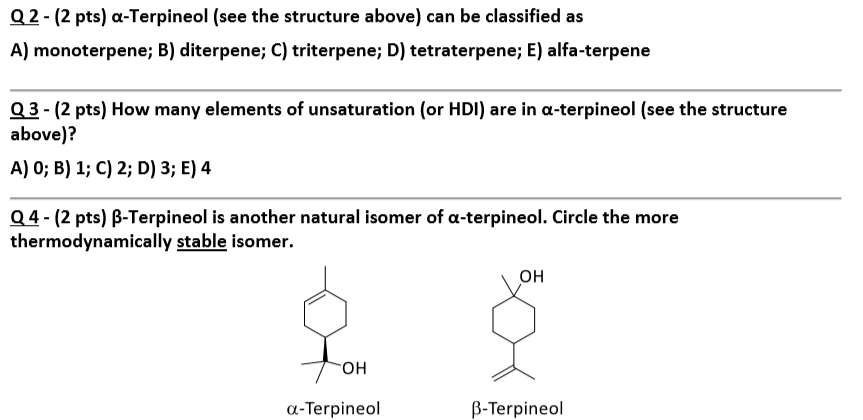 Solved 02-(2 pts) a-Terpineol (see the structure above) can | Chegg.com