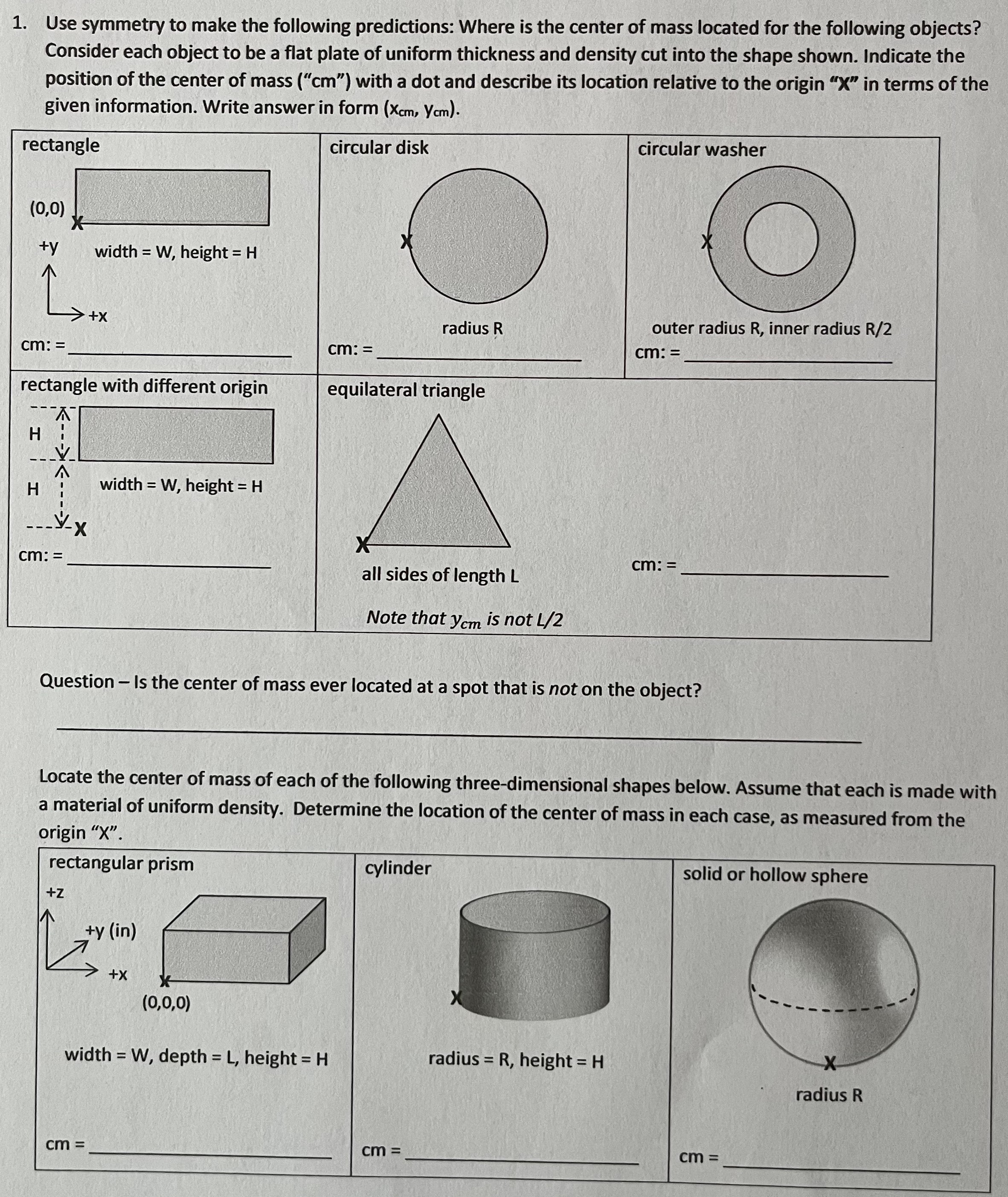 Solved Activity 3.7 - Center of Mass Worksheet CENTER OF | Chegg.com