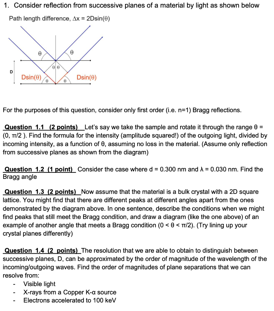 Solved 1. Consider reflection from successive planes of a | Chegg.com