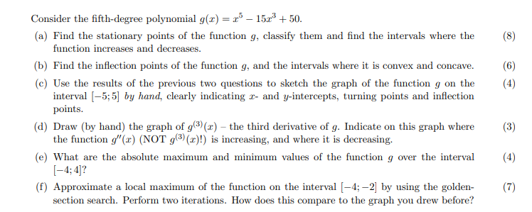 Solved Consider the fifth-degree polynomial g(x)=x5−15x3+50. | Chegg.com
