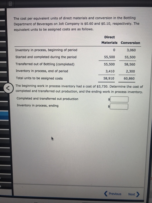 Solved The cost per equivalent units of direct materials and | Chegg.com