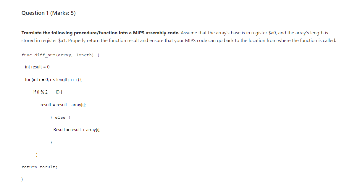 Solved Question 1 (Marks: 5) Translate the following | Chegg.com