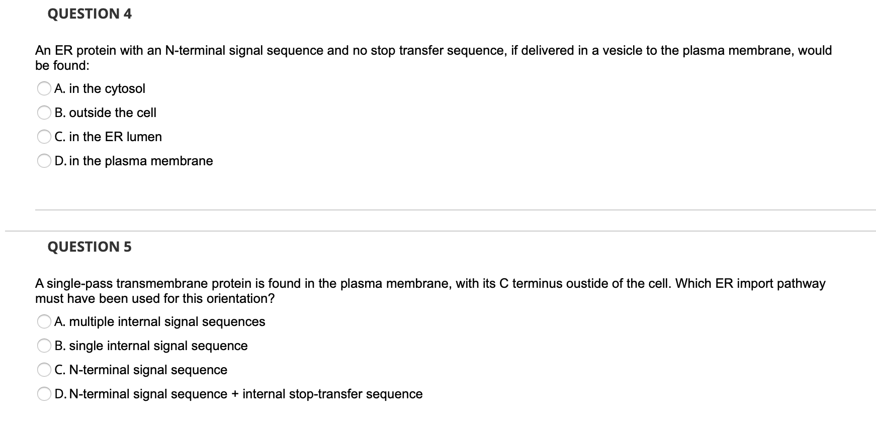 Solved An ER protein with an N-terminal signal sequence and | Chegg.com