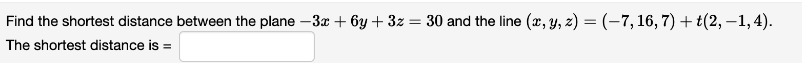 Solved Find the shortest distance between the plane | Chegg.com