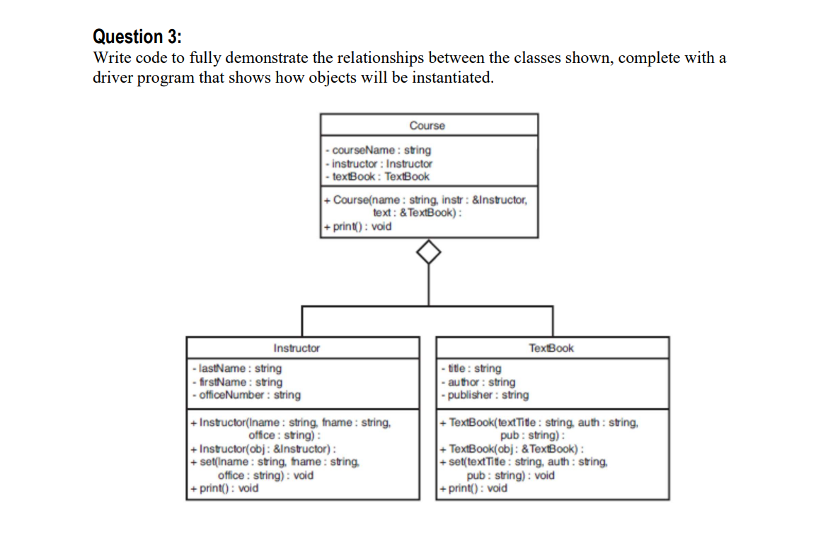 Solved Question 3:Write c++ code to fully demonstrate the | Chegg.com Solved Question 3:Write c++ code to fully demonstrate the | Chegg.com