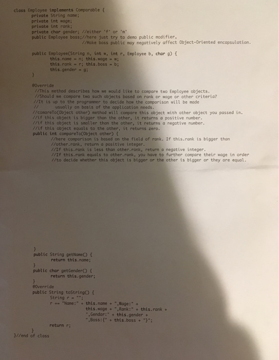 Solved class Employee implements Comparable t private String | Chegg.com