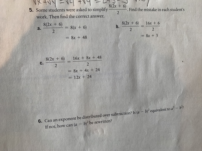 Solved 5. Some students were asked to simplify-( 8(2x + 6) 2 | Chegg.com