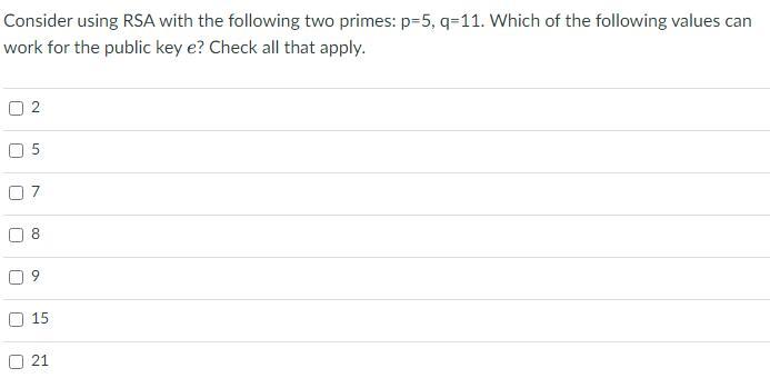 Solved Consider using RSA with the following two primes: | Chegg.com