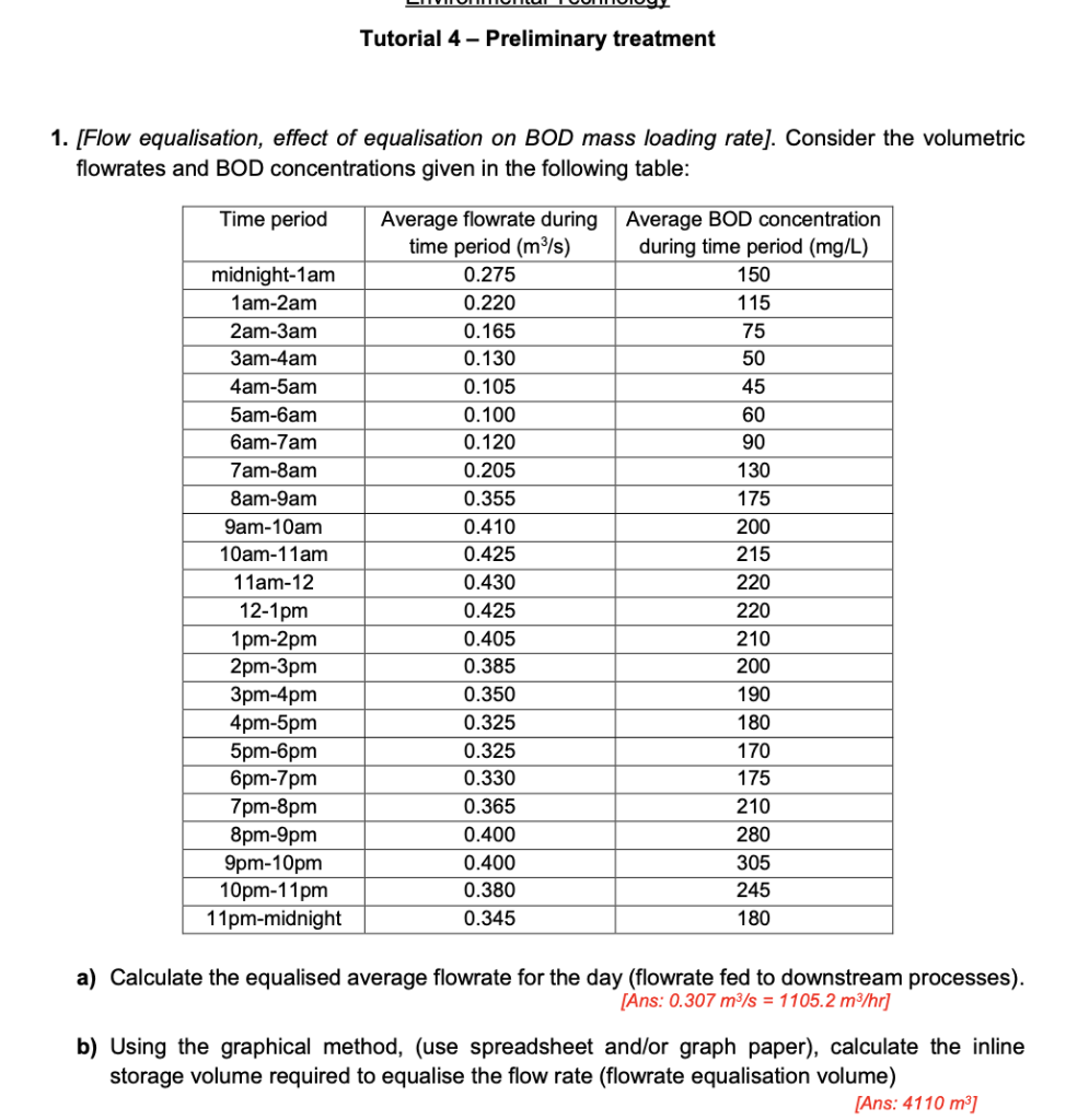 Solved Tutorial 4 - Preliminary treatment 1. [Flow | Chegg.com