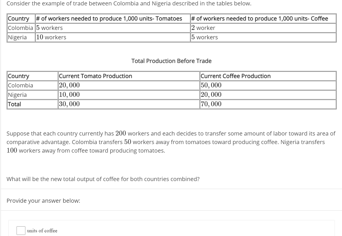 Solved Consider the example of trade between Colombia and | Chegg.com