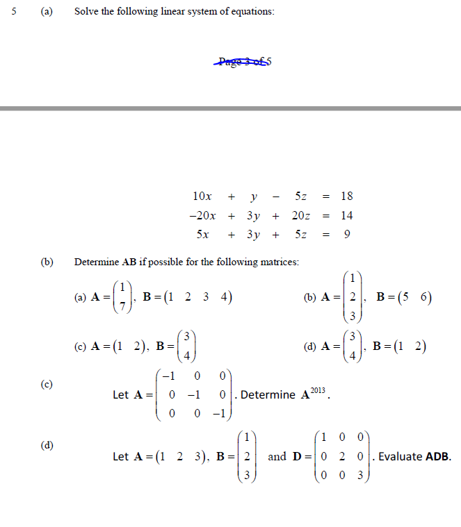 Solved 5 (a) Solve the following linear system of equations | Chegg.com