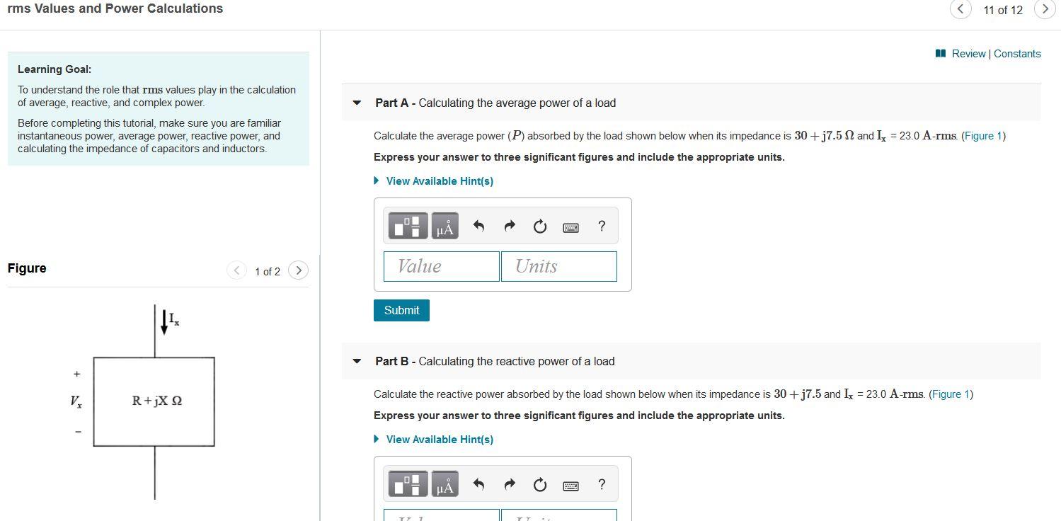 Solved rms Values and Power Calculations 11 of 12 1 Review | Chegg.com