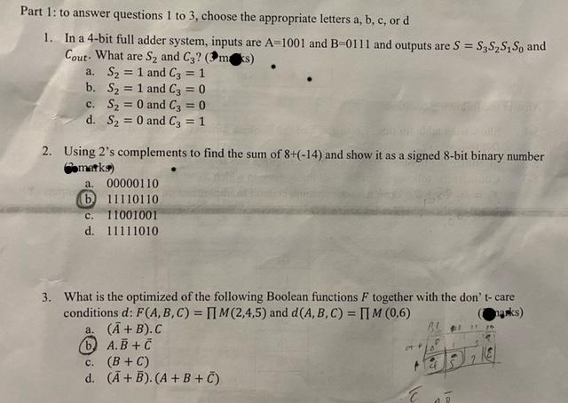 Solved art 1: to answer questions 1 to 3 , choose the | Chegg.com