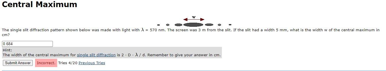 Solved Central Maximum The single slit diffraction pattern | Chegg.com