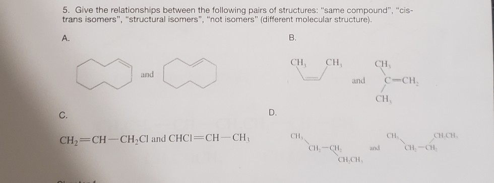 Solved 5. Give the relationships between the following pairs | Chegg.com