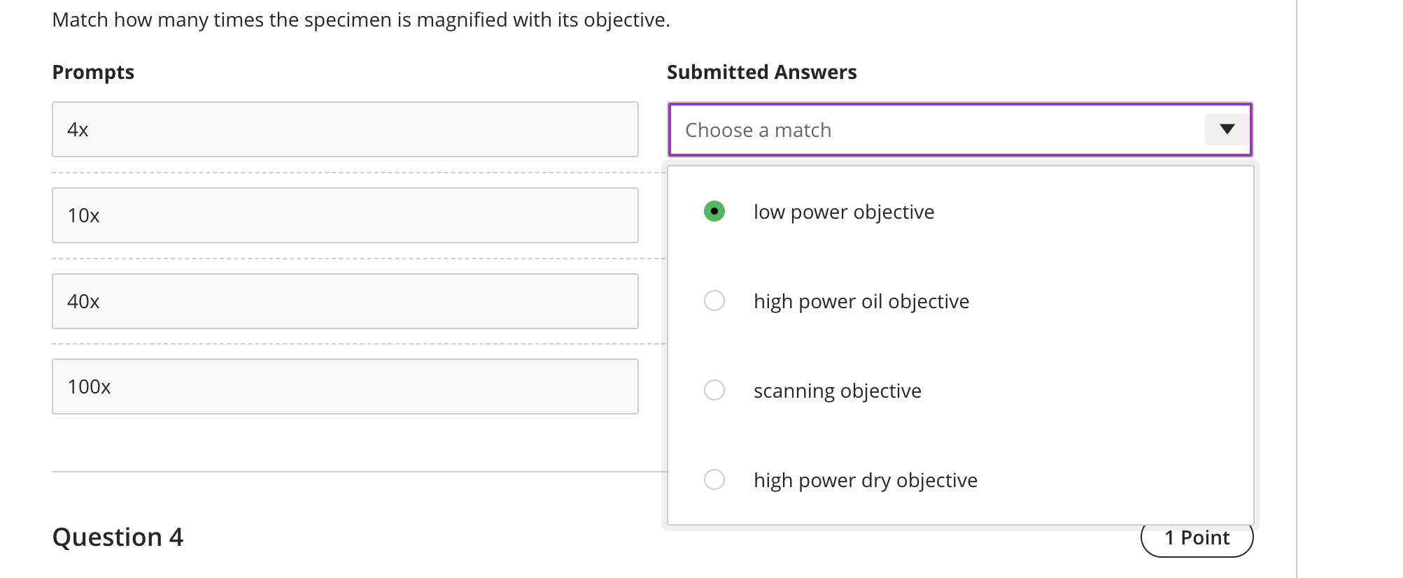 Solved Match how many times the specimen is magnified with | Chegg.com