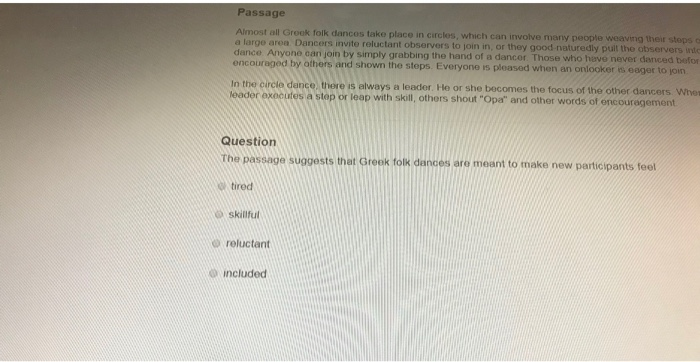 Solved assage Almost all Greek folk dances take place in | Chegg.com