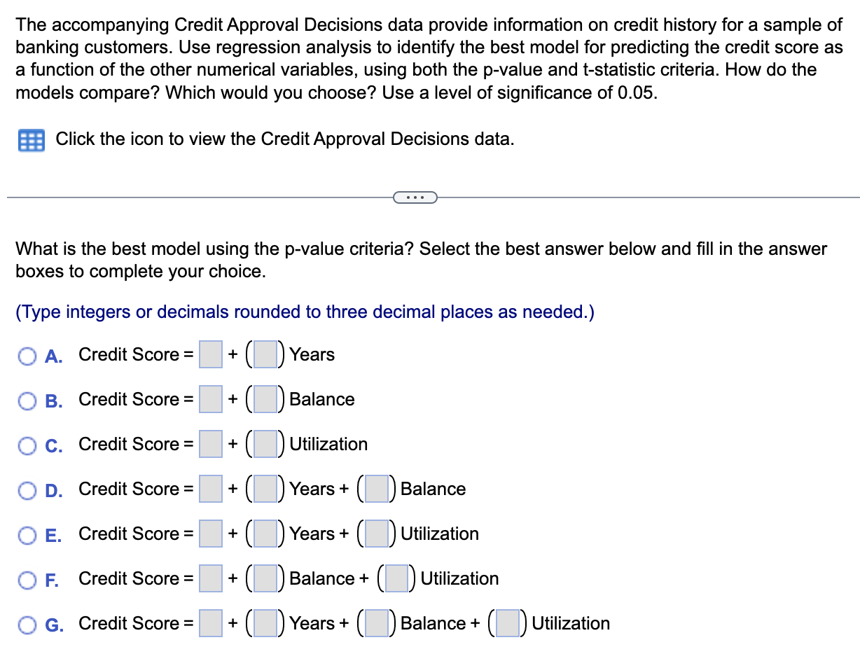 Solved The accompanying Credit Approval Decisions data | Chegg.com