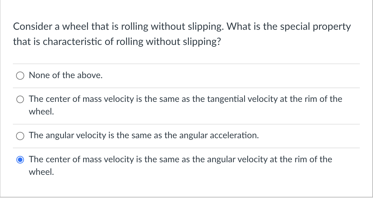 Solved Consider a wheel that is rolling without slipping. | Chegg.com