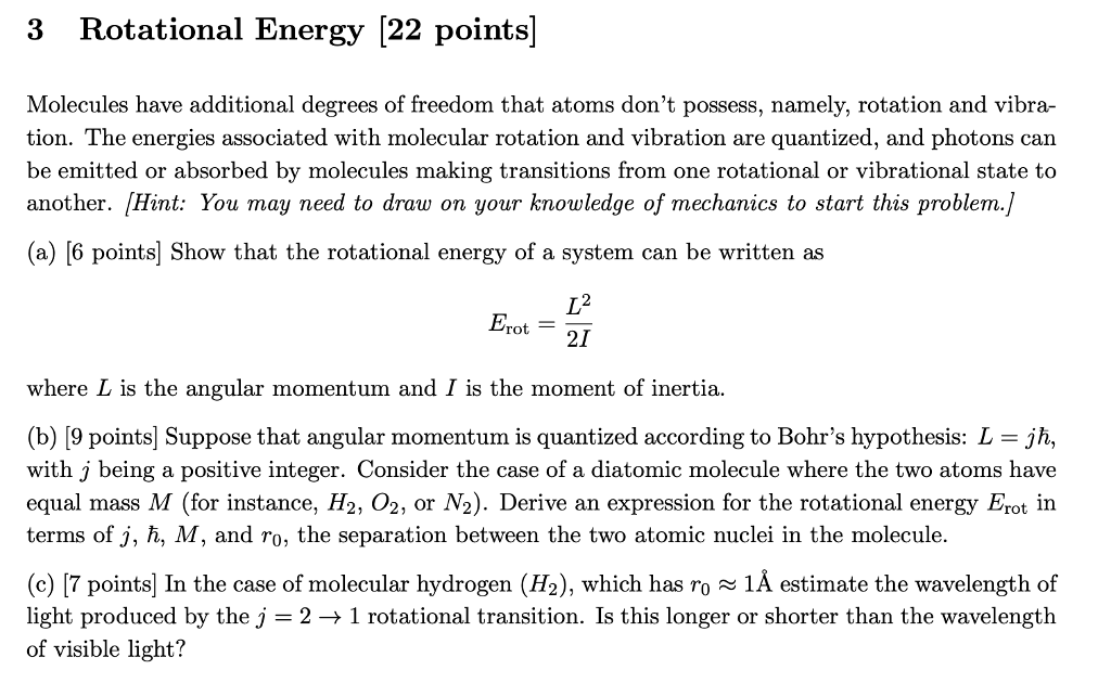 Solved 3 Rotational Energy [22 points] Molecules have | Chegg.com