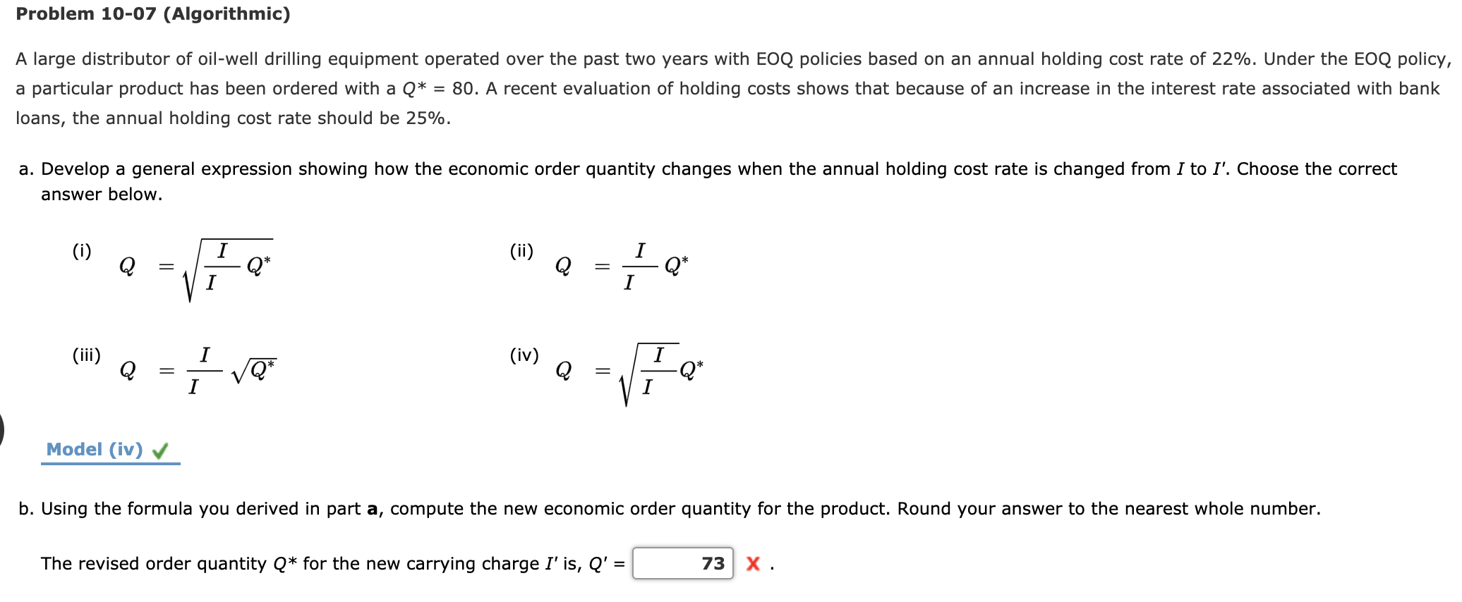 Solved Problem 10-07 (Algorithmic) A large distributor of | Chegg.com