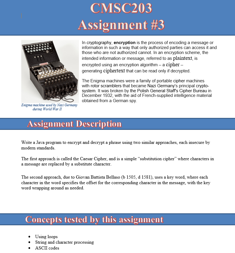 CMSC203 Assignment #3 In cryptography, encryption is | Chegg.com