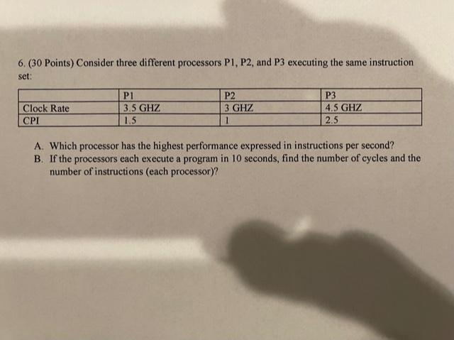 Solved 6. (30 Points) Consider three different processors | Chegg.com