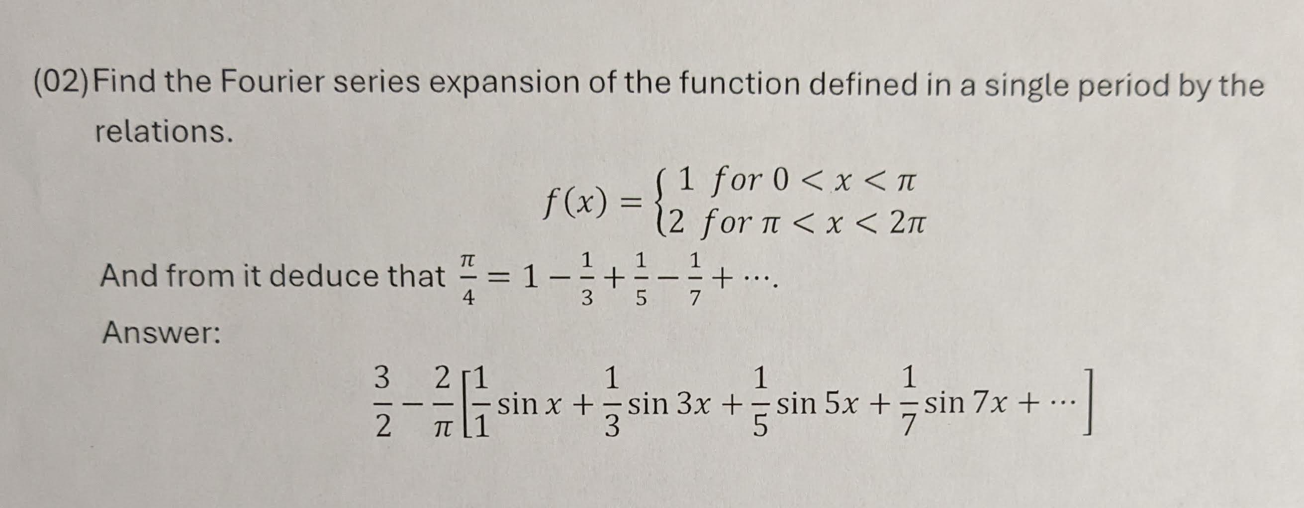 Solved Find The Fourier Series Expansion Of The Function